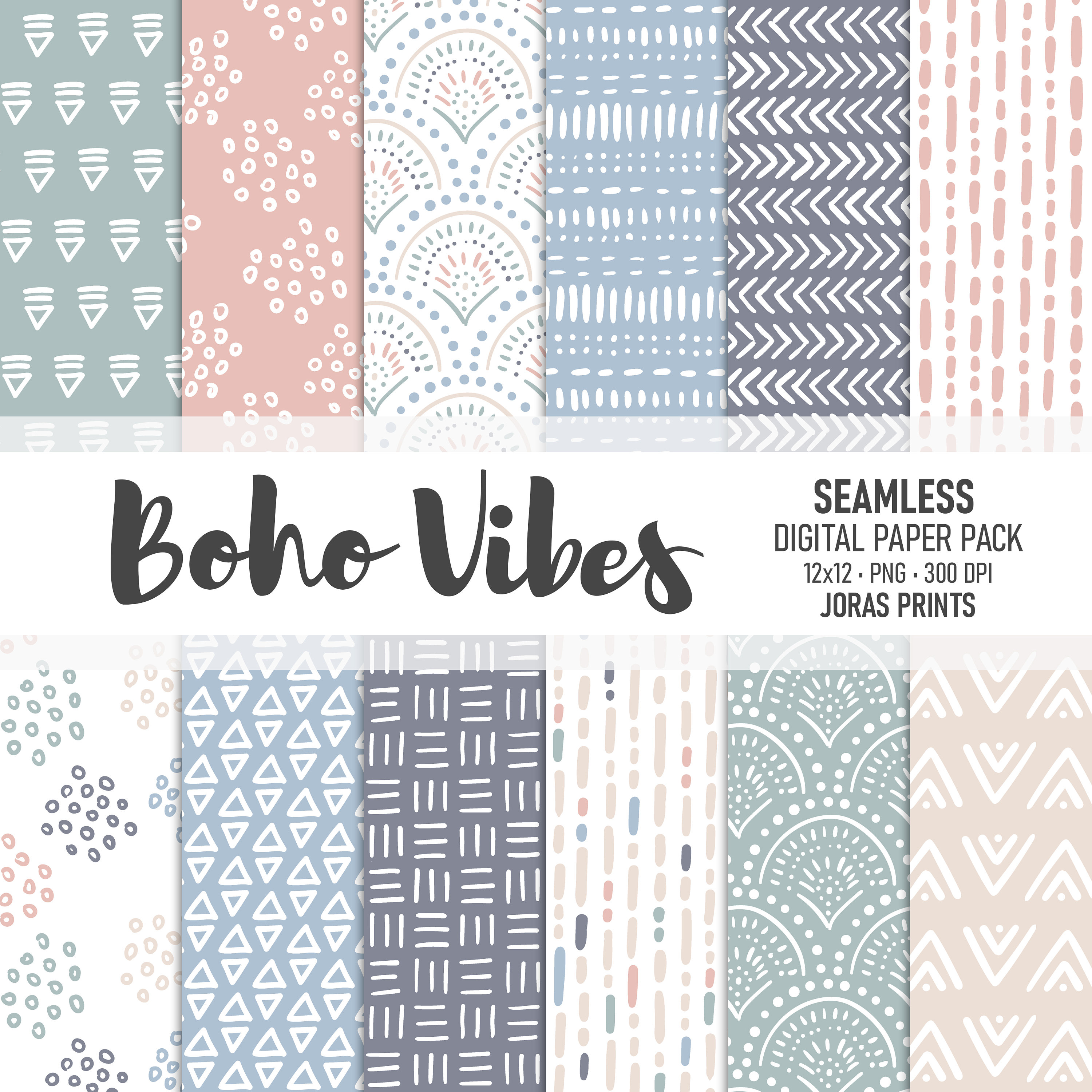 Boho Digital Paper, Doodles Scrapbook Paper, Seamless Patterns ...