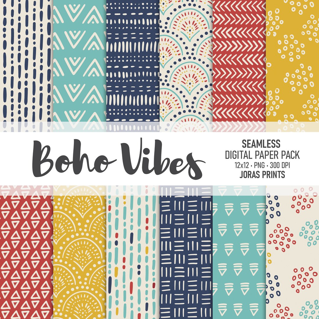 Boho Digital Paper, Doodles Scrapbook Paper, Seamless Patterns Hand ...