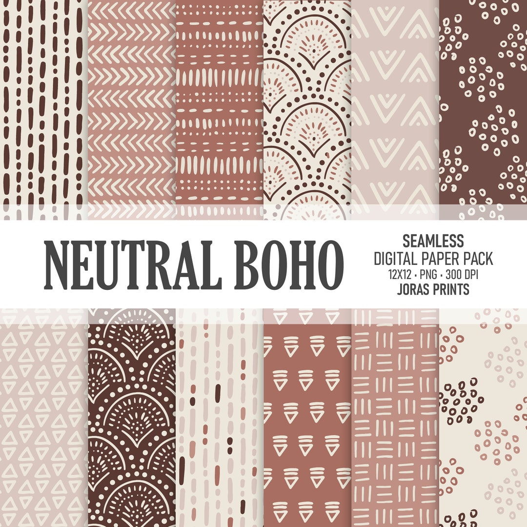 Neutral Boho Digital Paper Doodles Scrapbook Paper Boho Seamless ...