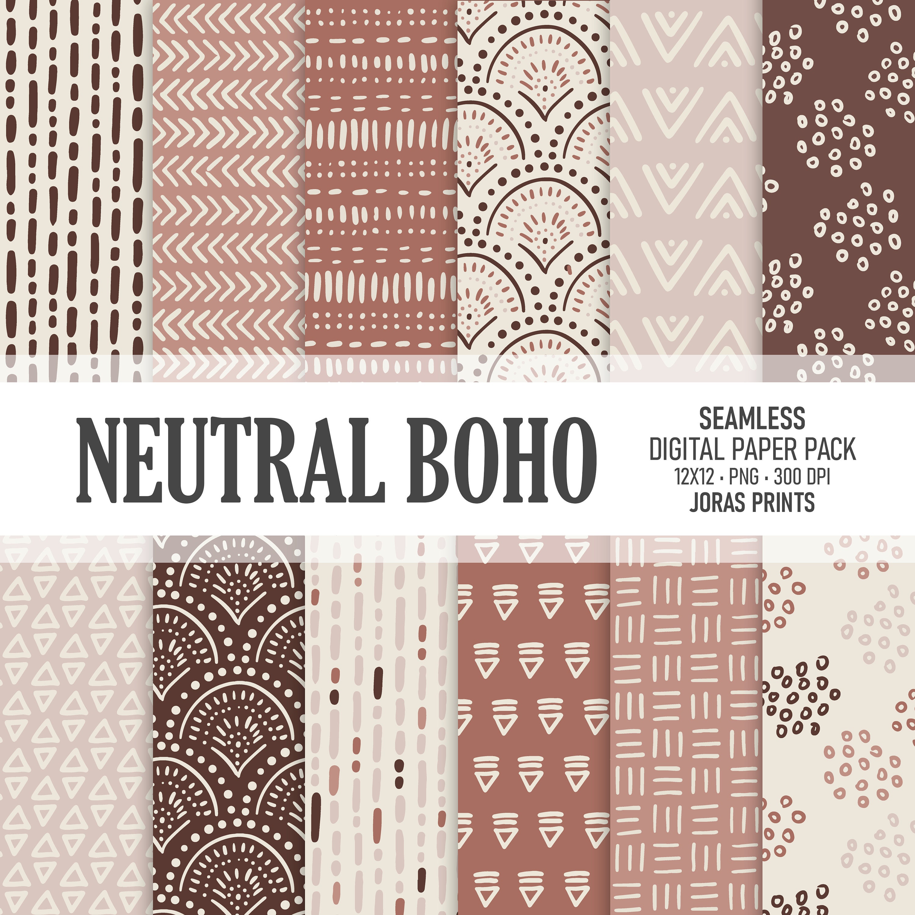 Neutral Boho Digital Paper Doodles Scrapbook Paper Boho Seamless ...