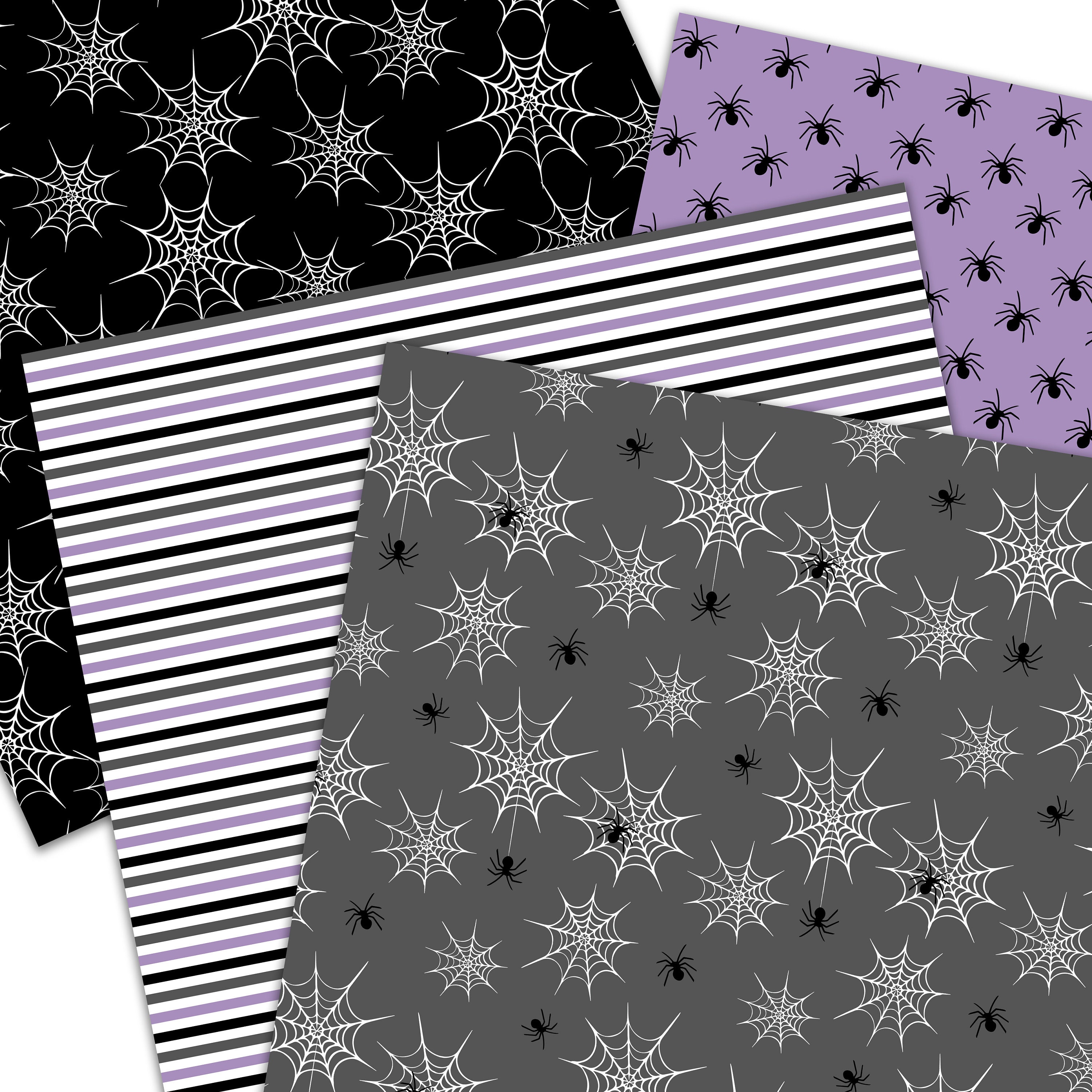 Purple Halloween Digital Paper, Ghost Scrapbook Paper, Purple Spider ...