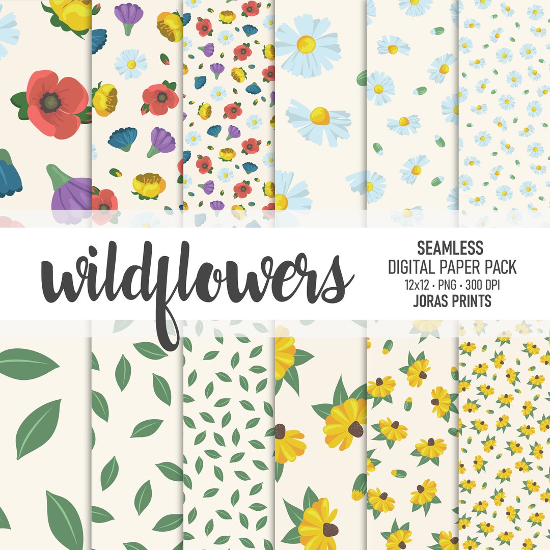 Wildflowers Digital Paper Printable Scrapbook Paper Flower Seamless ...