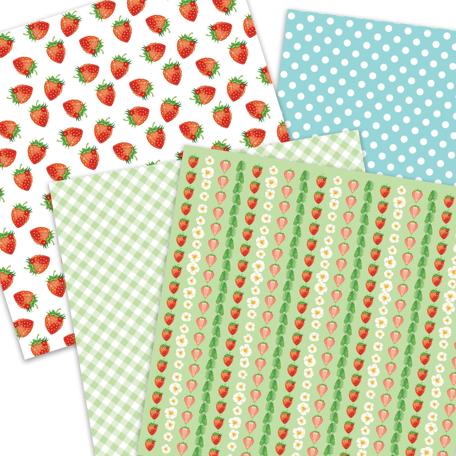 Strawberry Digital Paper Printable Scrapbook Paper Strawberry Floral ...