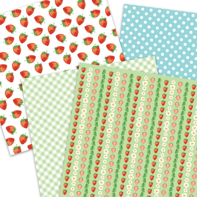 Strawberry Digital Paper Printable Scrapbook Paper Strawberry Floral ...