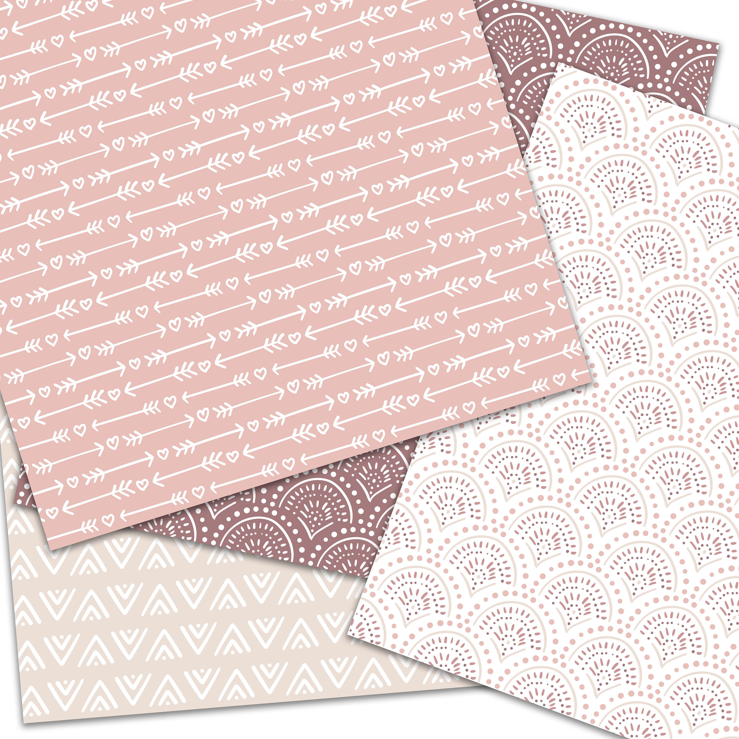 Valentine Digital Paper Boho Scrapbook Paper Love Heart Paper Hand ...