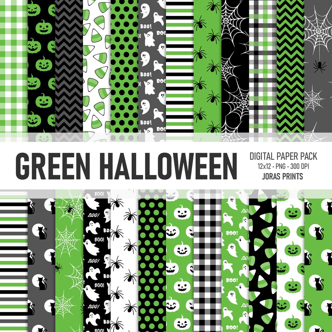 Green Halloween Digital Paper Ghost Scrapbook Paper Green Spider Web ...