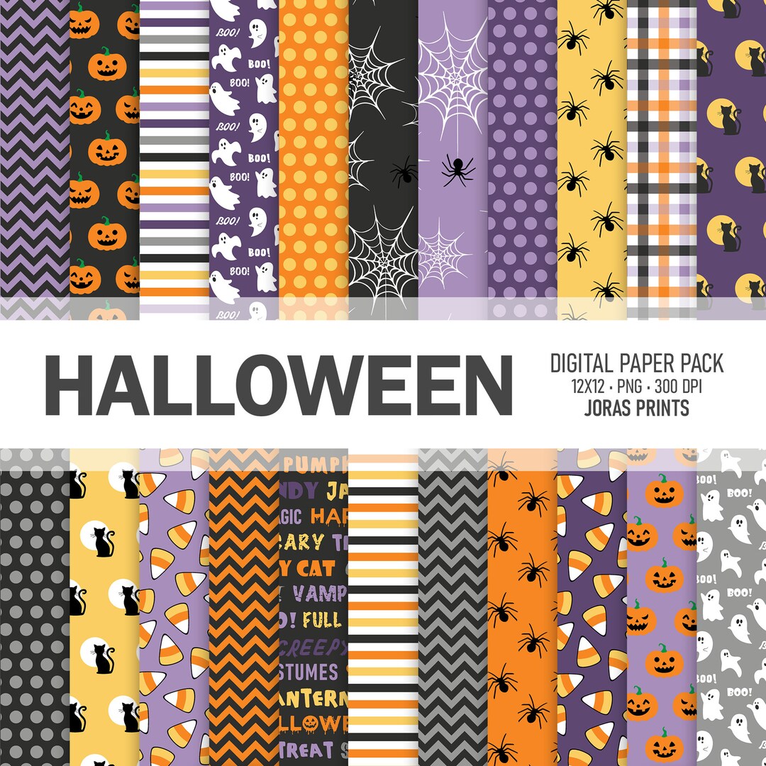 Halloween Digital Paper, Ghost Scrapbook Paper, Spider Paper, Halloween ...