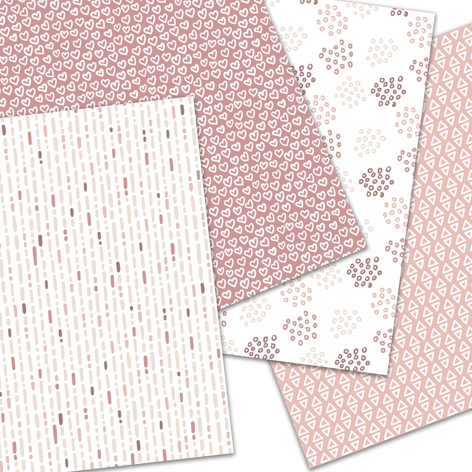 Valentine Digital Paper Boho Scrapbook Paper Love Heart Paper Hand ...