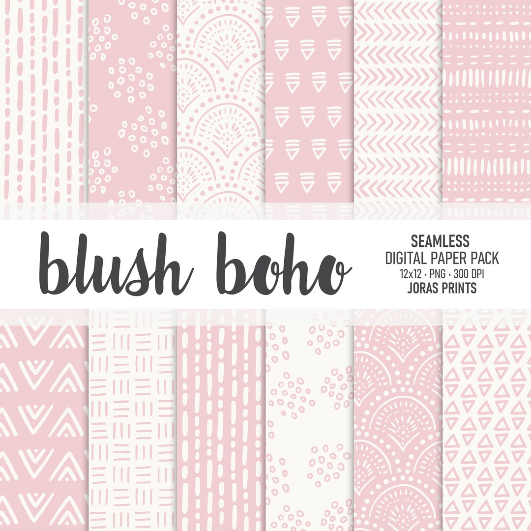 Blush Boho Digital Paper Pink Seamless Patterns Boho Hand Drawn ...