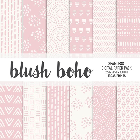 Blush Boho Digital Paper Pink Seamless Patterns Boho Hand - Etsy