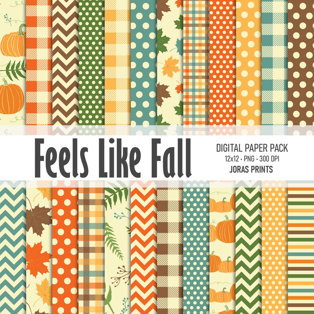 Fall Digital Paper Autumn Scrapbook Paper Pumpkin Background Leaves ...