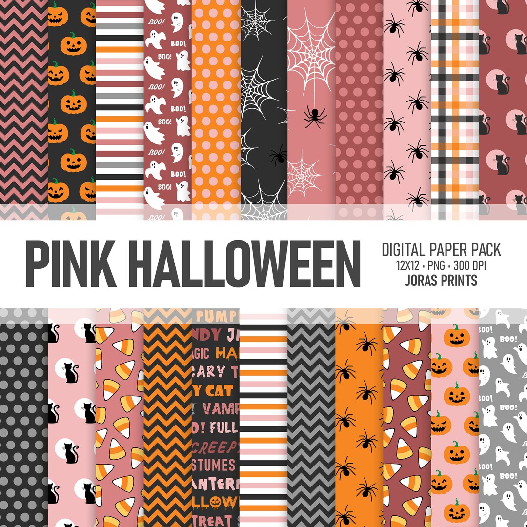 Pink Halloween Digital Paper, Ghost Scrapbook Paper, Spider Paper ...