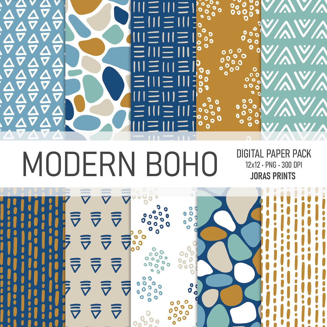 Modern Boho Digital Paper, Abstract Scrapbook Paper, Doodles Paper ...