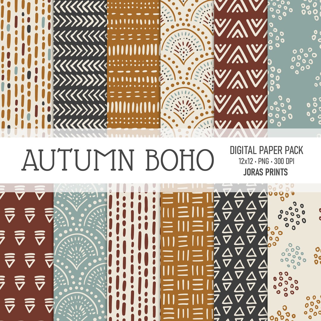 Fall Digital Paper, Boho Scrapbook Paper, Autumn Digital Paper Pack ...