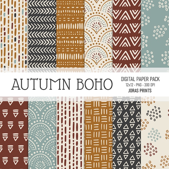 Fall Digital Paper Boho Scrapbook Paper Autumn Digital Paper | Etsy