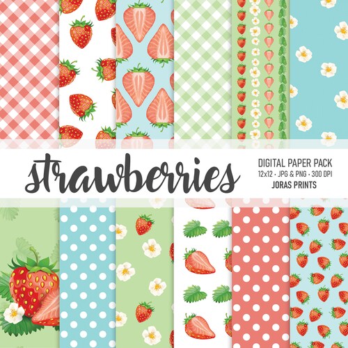 Strawberry Digital Paper Printable Scrapbook Paper Strawberry - Etsy