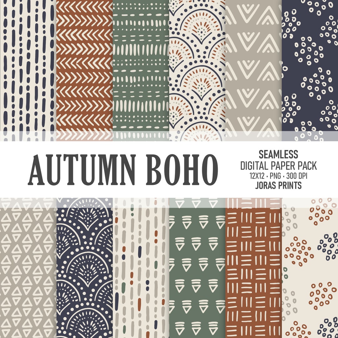 Fall Digital Paper, Boho Scrapbook Paper, Seamless Patterns, Autumn ...