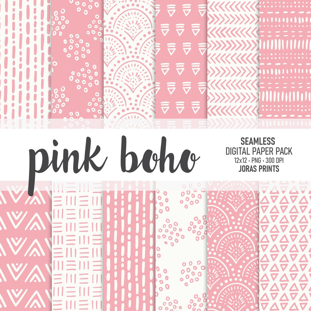Pink Boho Digital Paper Seamless Patterns Boho Hand Drawn Scrapbook ...