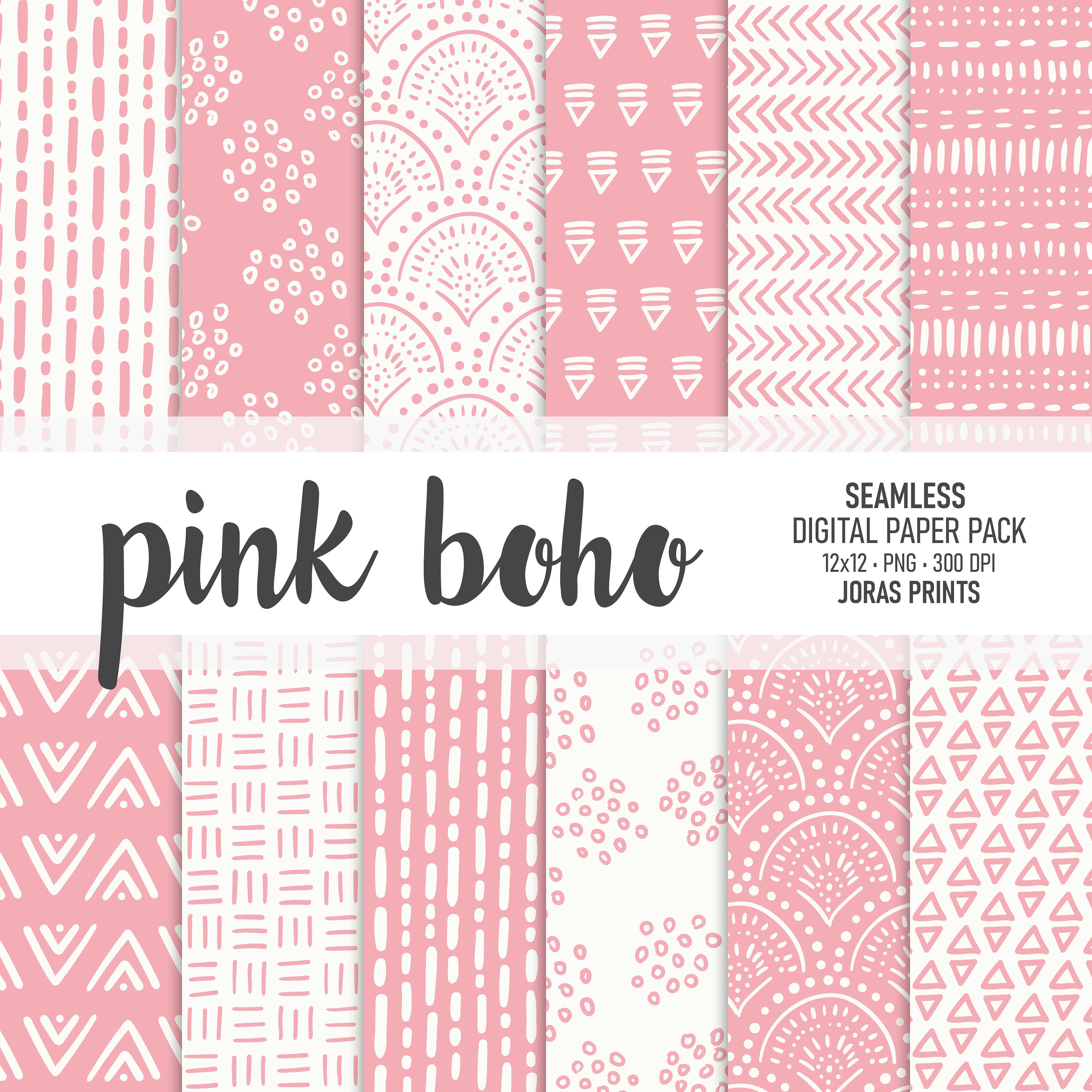 Pink Boho Digital Paper Seamless Patterns Boho Hand Drawn Scrapbook ...