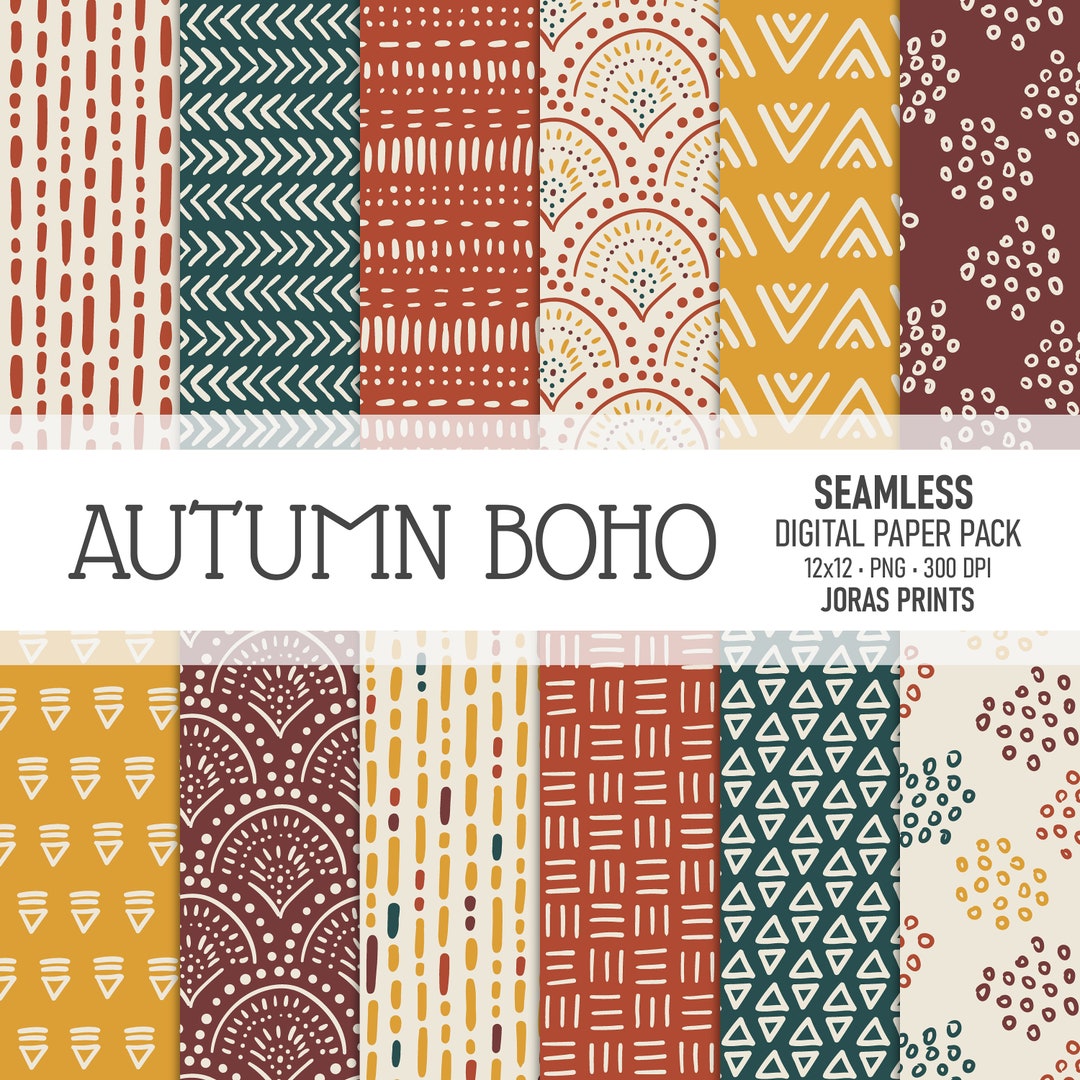 Fall Digital Paper, Boho Scrapbook Paper, Autumn Digital Paper Pack ...