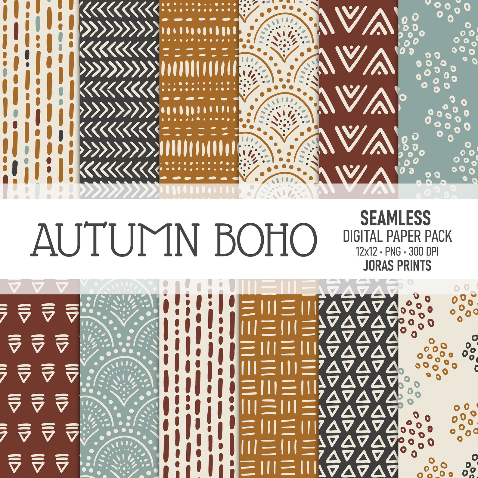 Fall Digital Paper Boho Scrapbook Paper Seamless Patterns - Etsy
