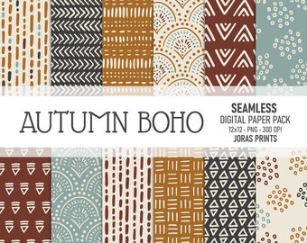 Fall Digital Paper, Boho Scrapbook Paper, Autumn Digital Paper Pack ...
