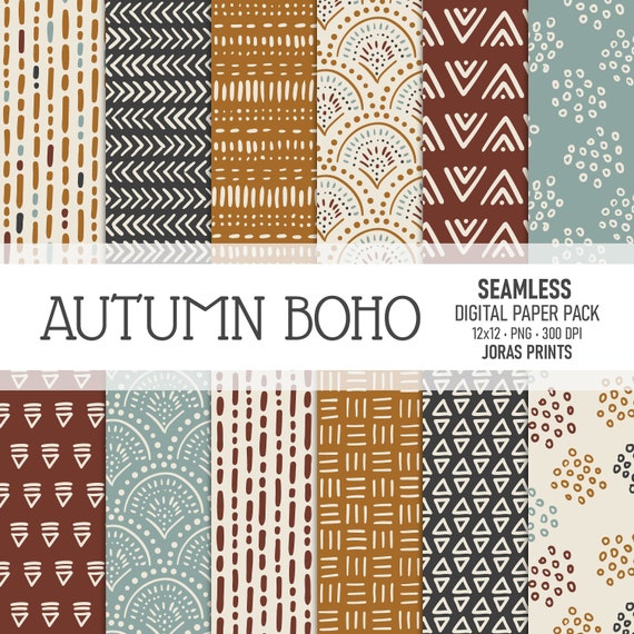 Fall Digital Paper Boho Scrapbook Paper Seamless Patterns | Etsy