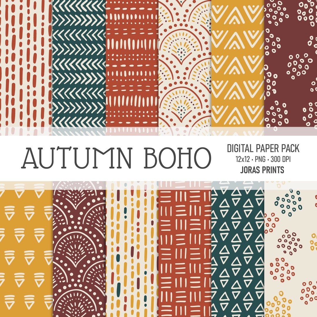 Fall Digital Paper, Boho Scrapbook Paper, Autumn Digital Paper Pack ...