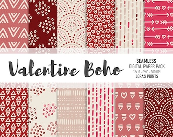 Valentine Digital Paper Boho Scrapbook Paper Love Heart Paper Hand ...