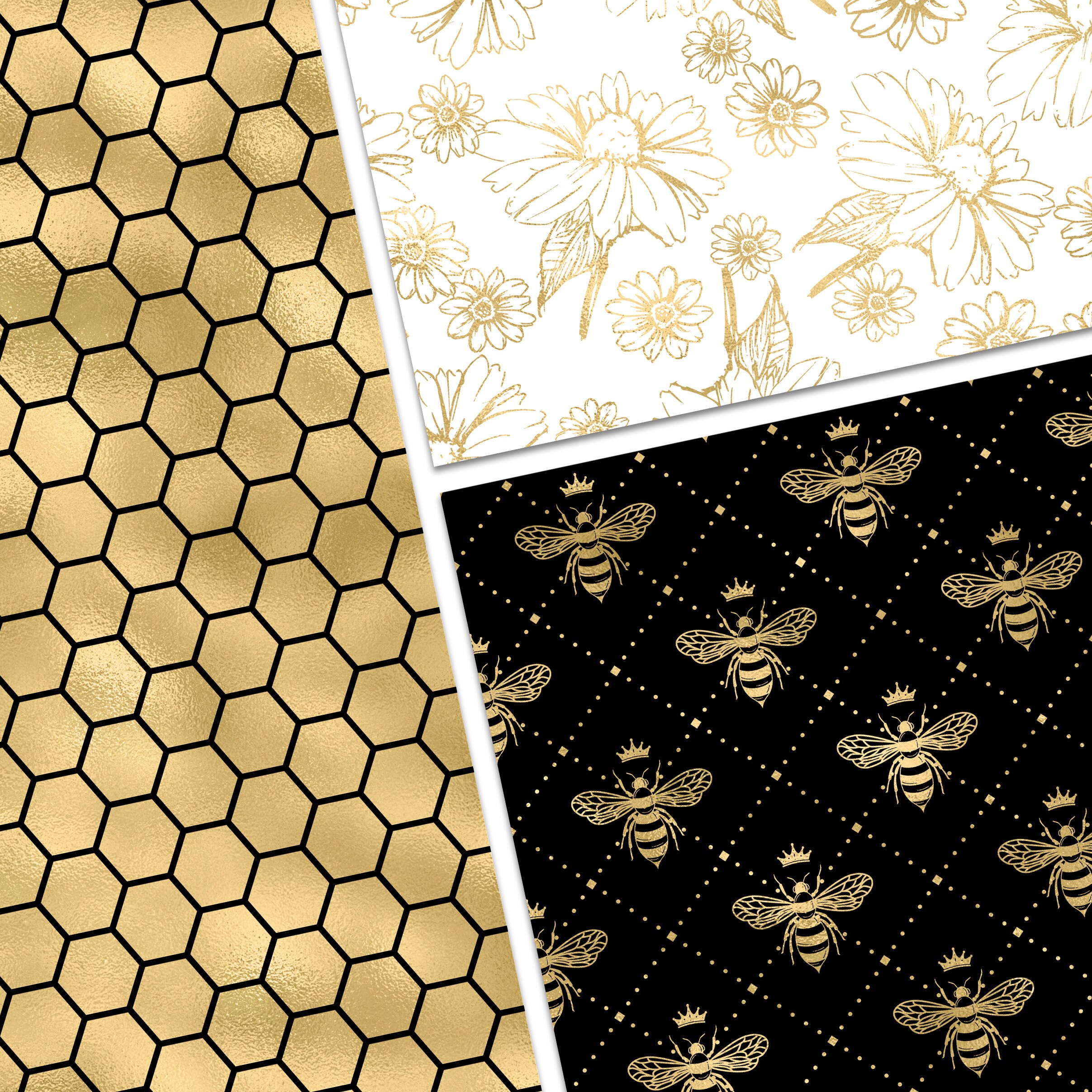 Honey Bee Digital Paper Seamless Pattern Bee Scrapbook Paper Black and ...