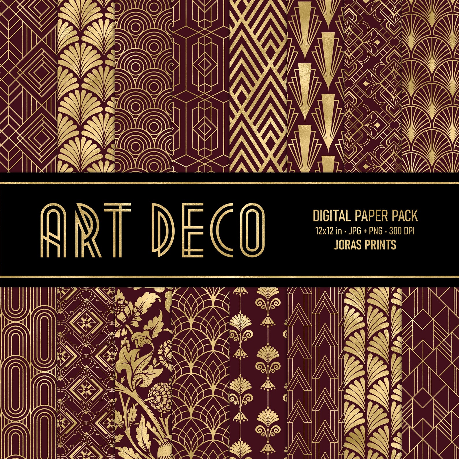 Art Deco Digital Paper, Scrapbook Paper Pack, Retro Art Deco Patterns ...