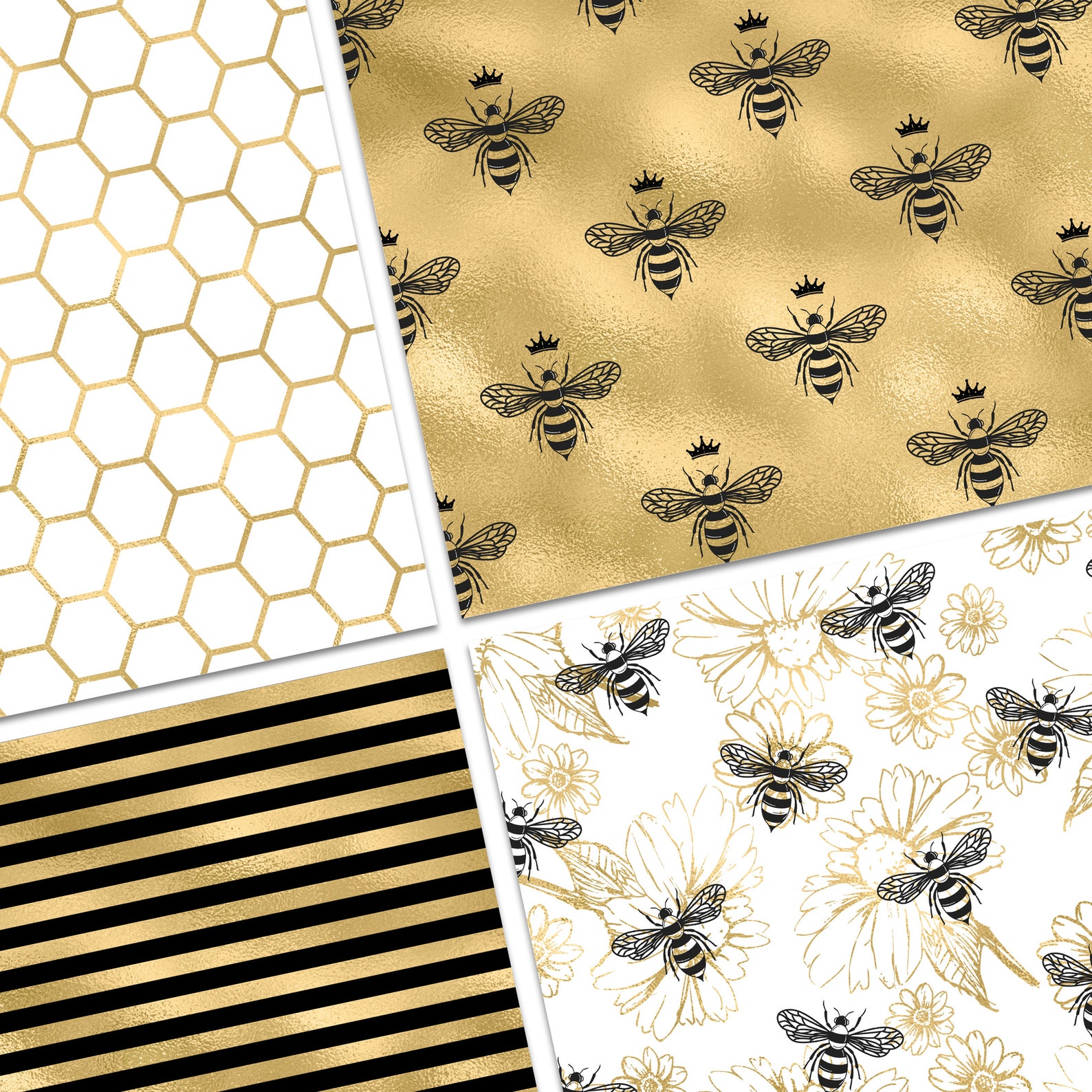 Honey Bee Digital Paper Seamless Pattern Bee Scrapbook Paper Black and ...