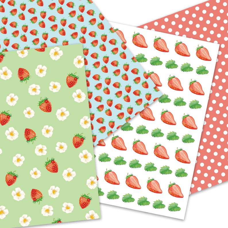 Strawberry Digital Paper Printable Scrapbook Paper Strawberry Floral ...
