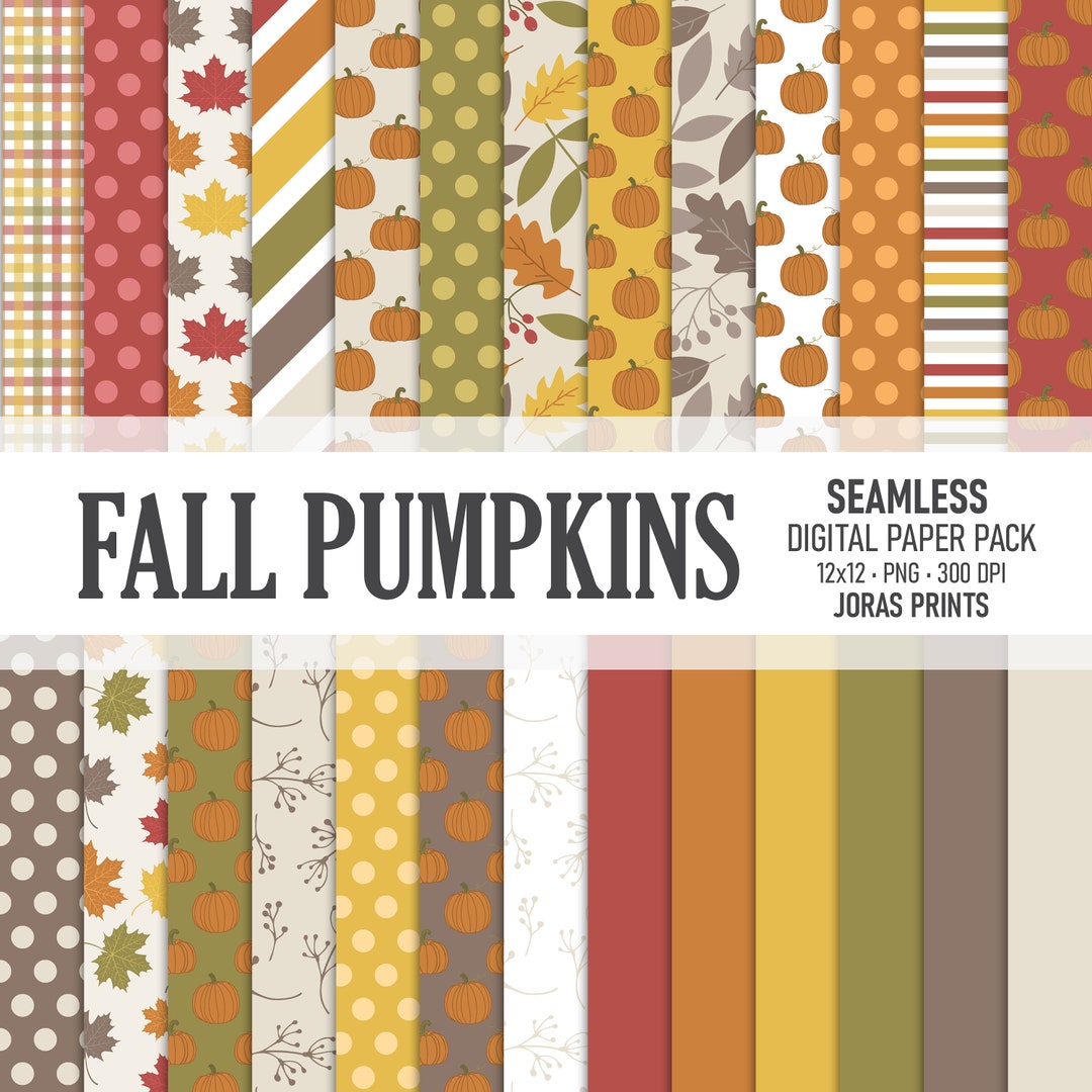 Fall Digital Paper Pumpkin Printable Scrapbook Paper Autumn Leaves ...