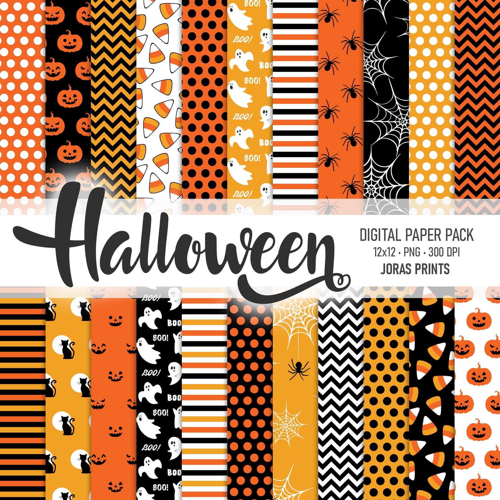 Halloween Digital Paper Ghost Scrapbook Paper Spider Paper | Etsy