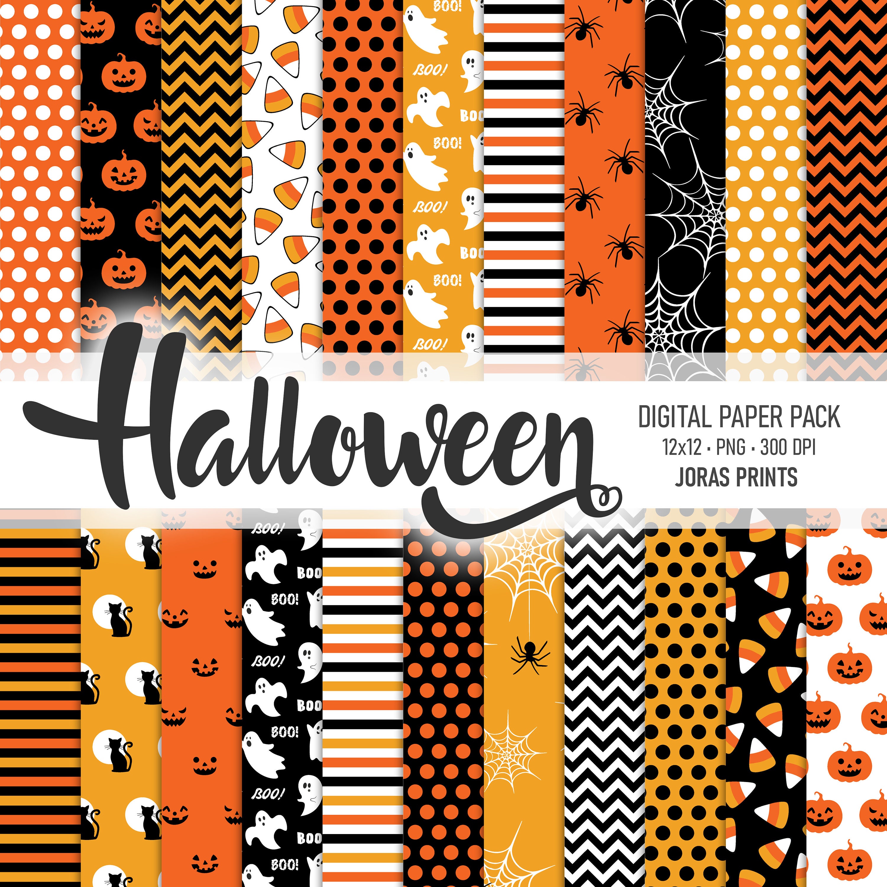 Halloween Digital Paper Ghost Scrapbook Paper Spider Paper - Etsy