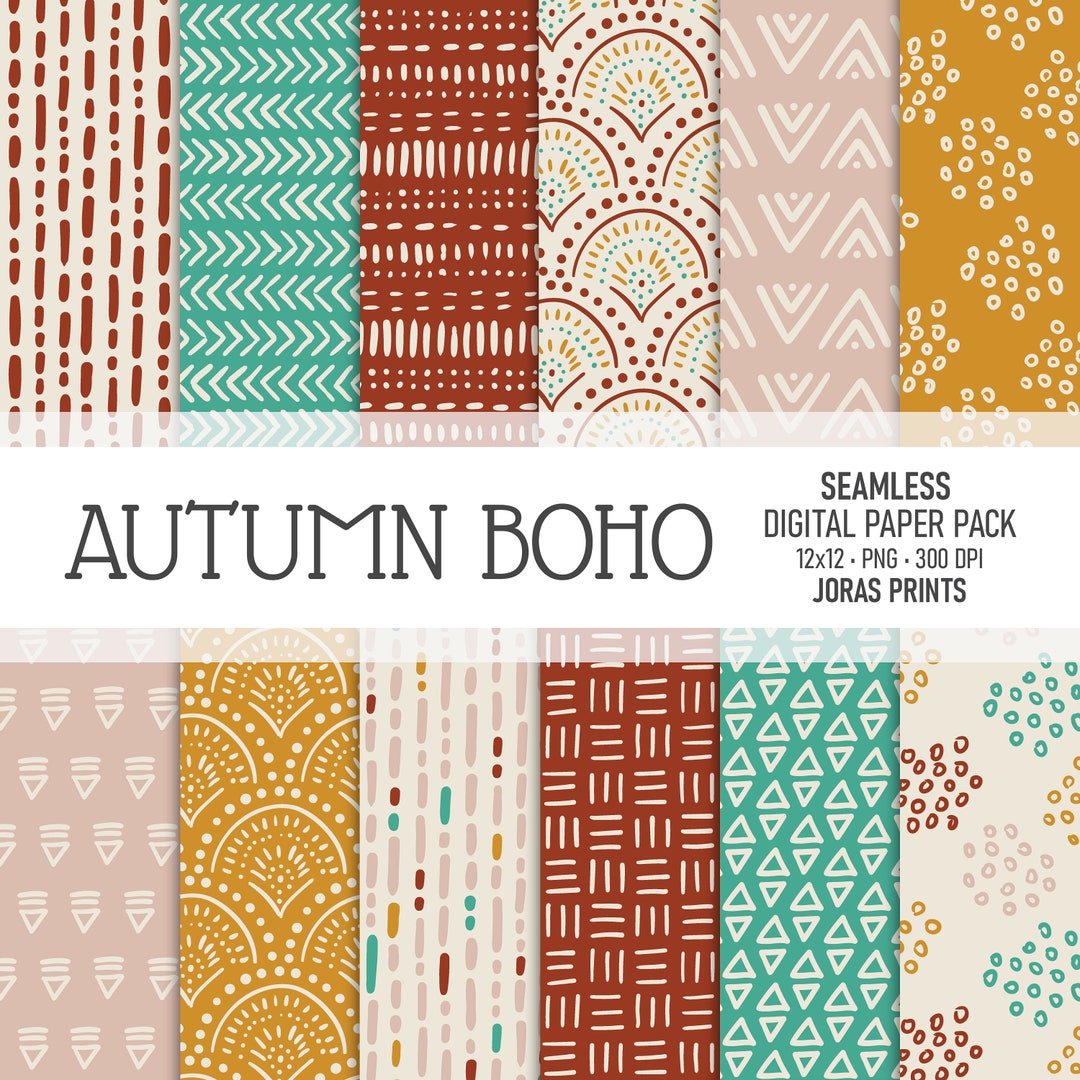 Fall Digital Paper Boho Scrapbook Paper Autumn Digital Paper Pack Fall ...