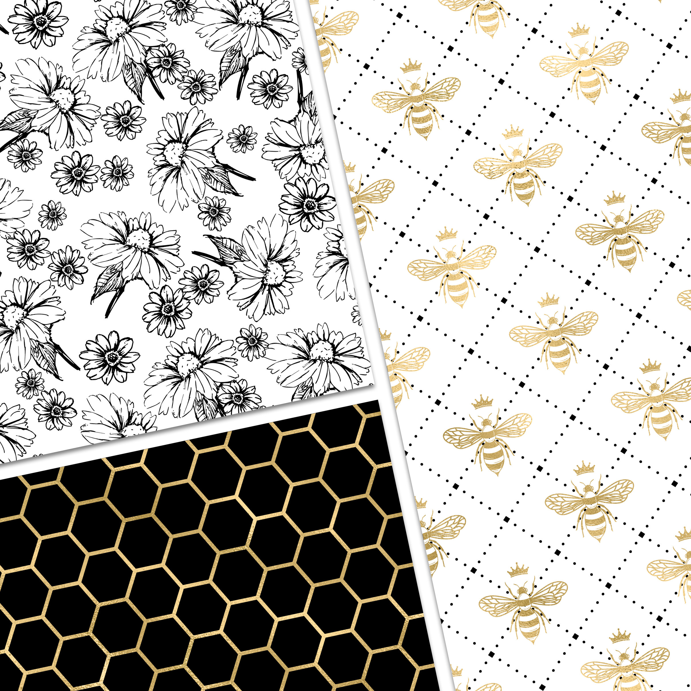 Honey Bee Digital Paper Seamless Pattern Bee Scrapbook Paper Black and ...