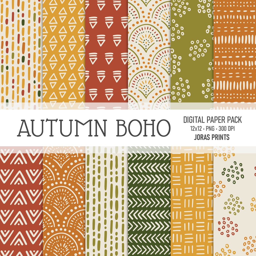 Fall Digital Paper, Boho Scrapbook Paper, Autumn Digital Paper Pack ...