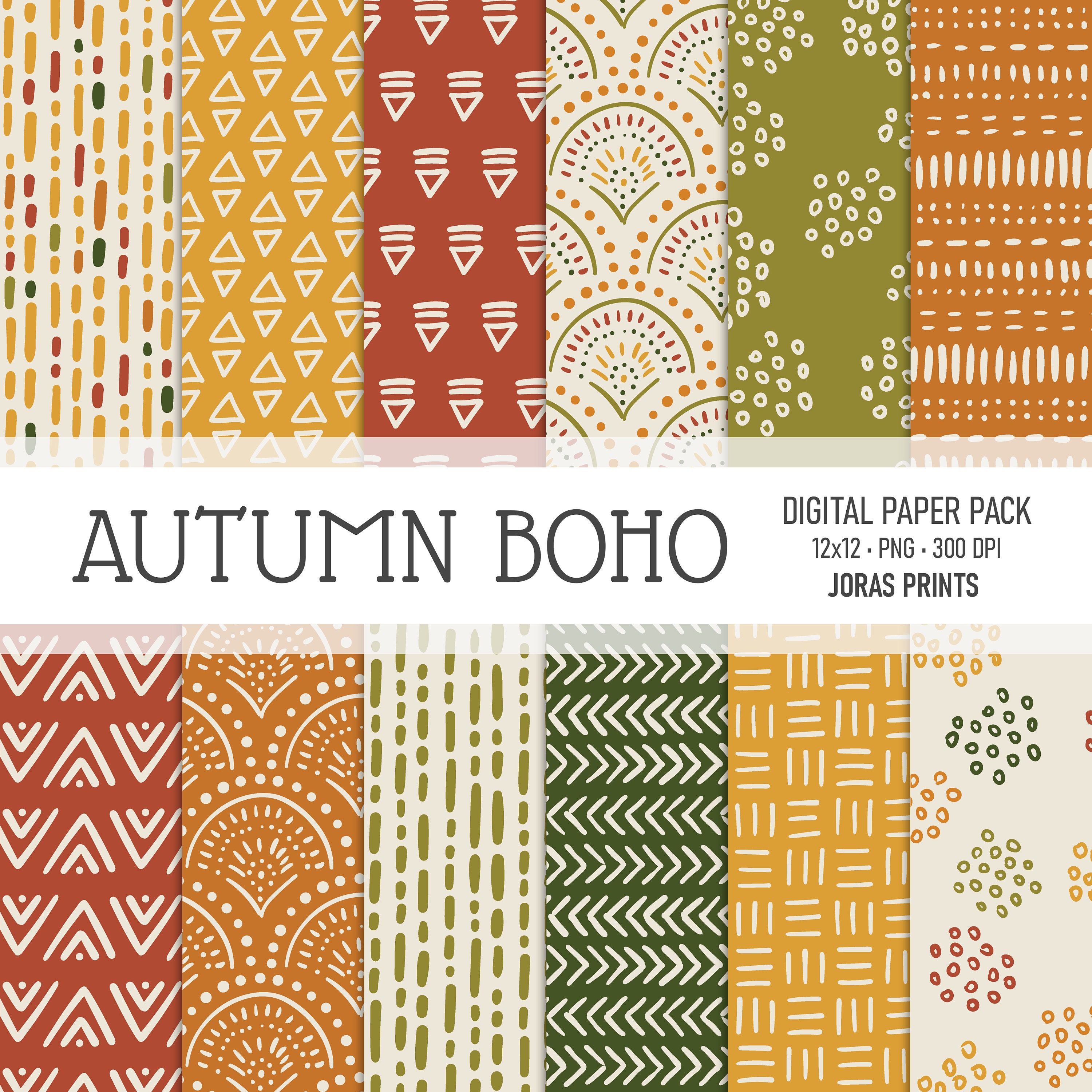Fall Digital Paper Boho Scrapbook Paper Autumn Digital Paper - Etsy