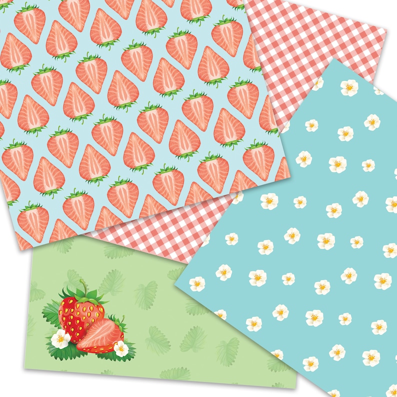 Strawberry Digital Paper Printable Scrapbook Paper Strawberry Floral ...