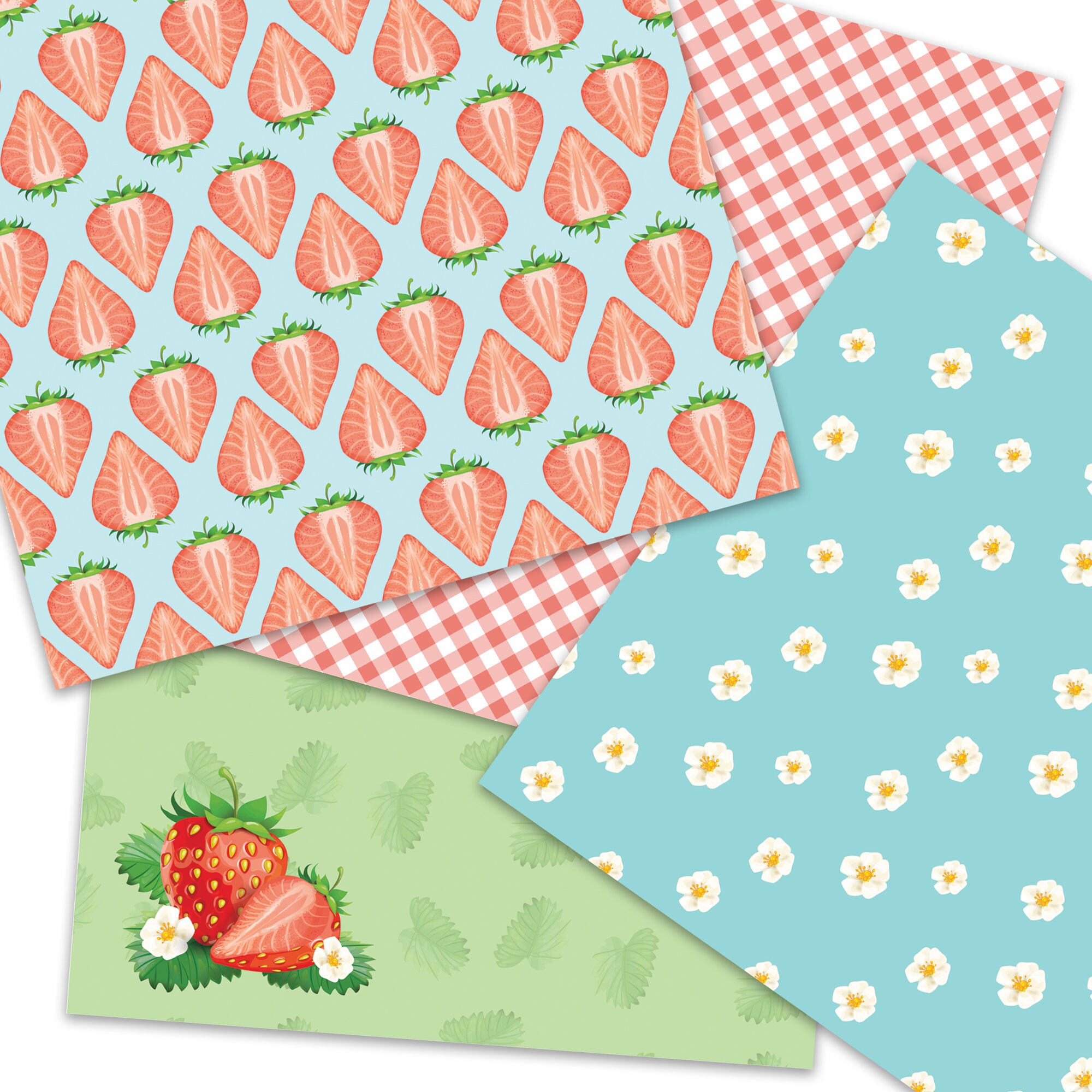 Strawberry Digital Paper Printable Scrapbook Paper Strawberry Floral ...