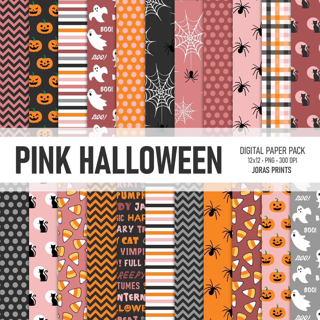 Pink Halloween Digital Paper Ghost Scrapbook Paper Spider - Etsy