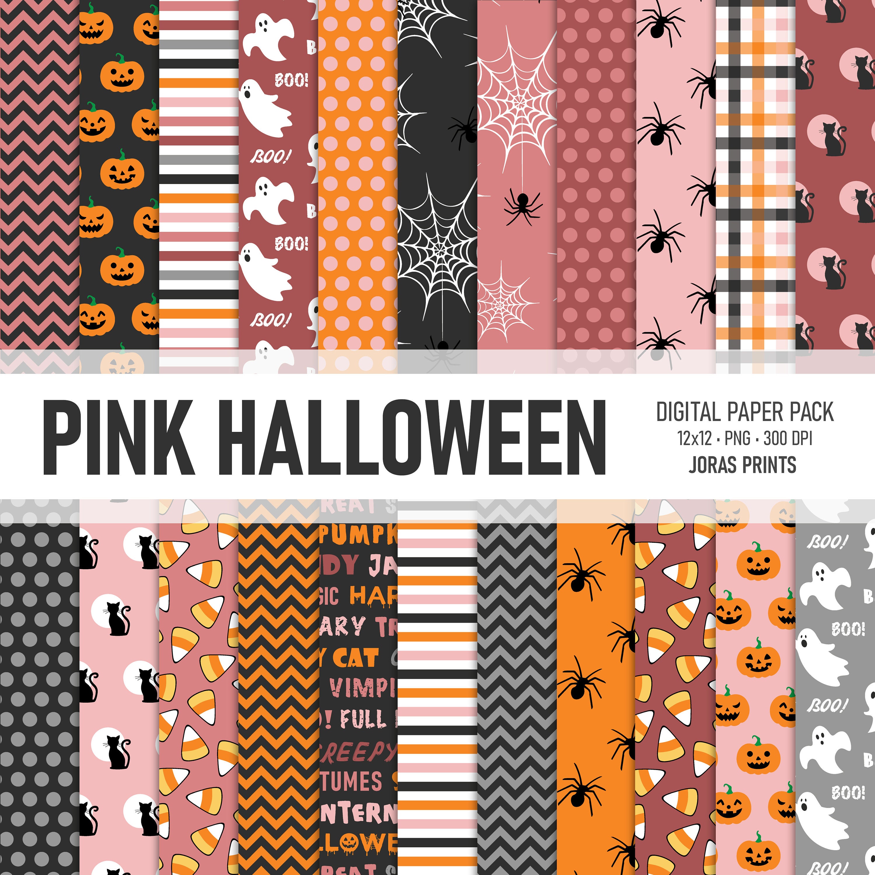 Pink Halloween Digital Paper Ghost Scrapbook Paper Spider - Etsy