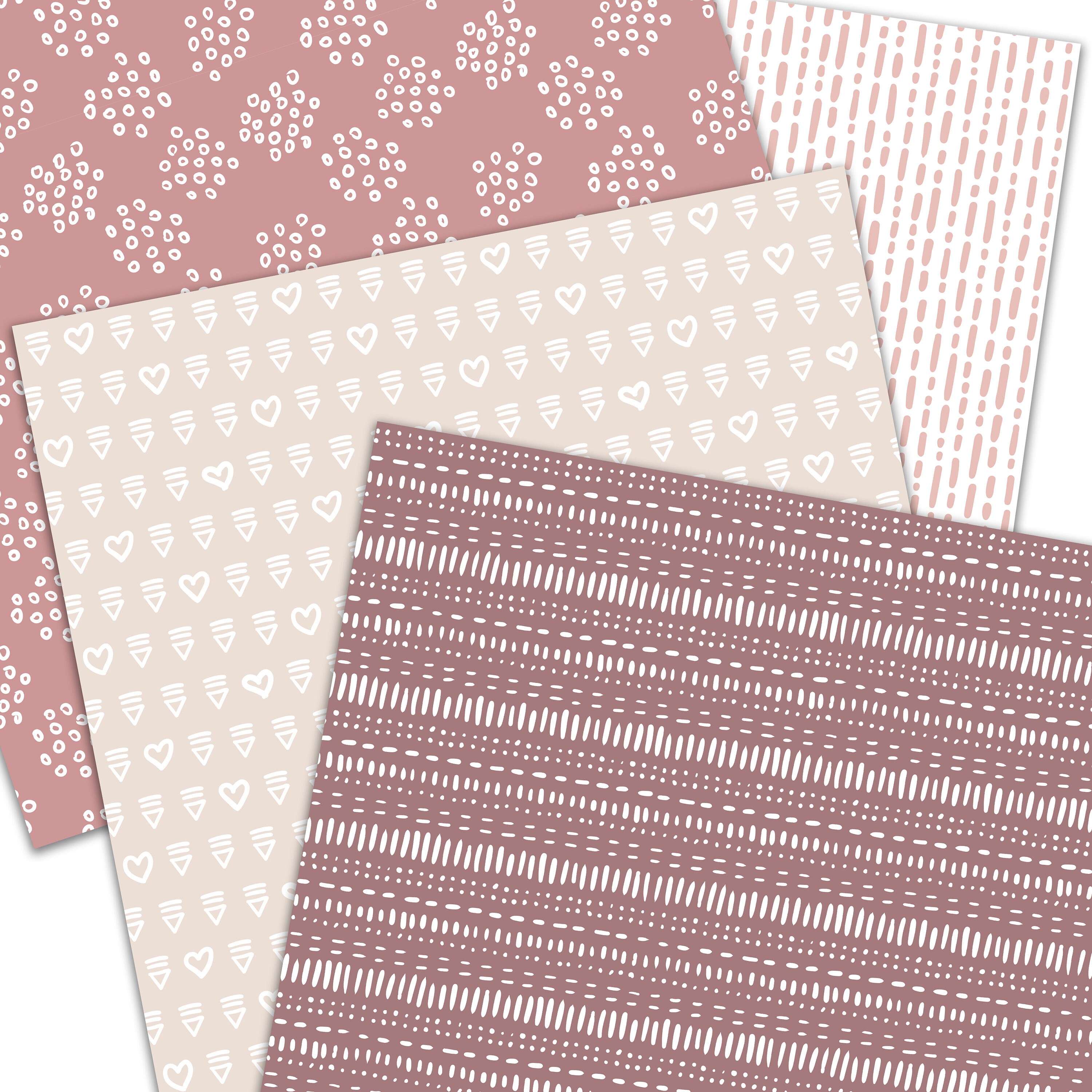 Valentine Digital Paper Boho Scrapbook Paper Love Heart Paper Hand ...