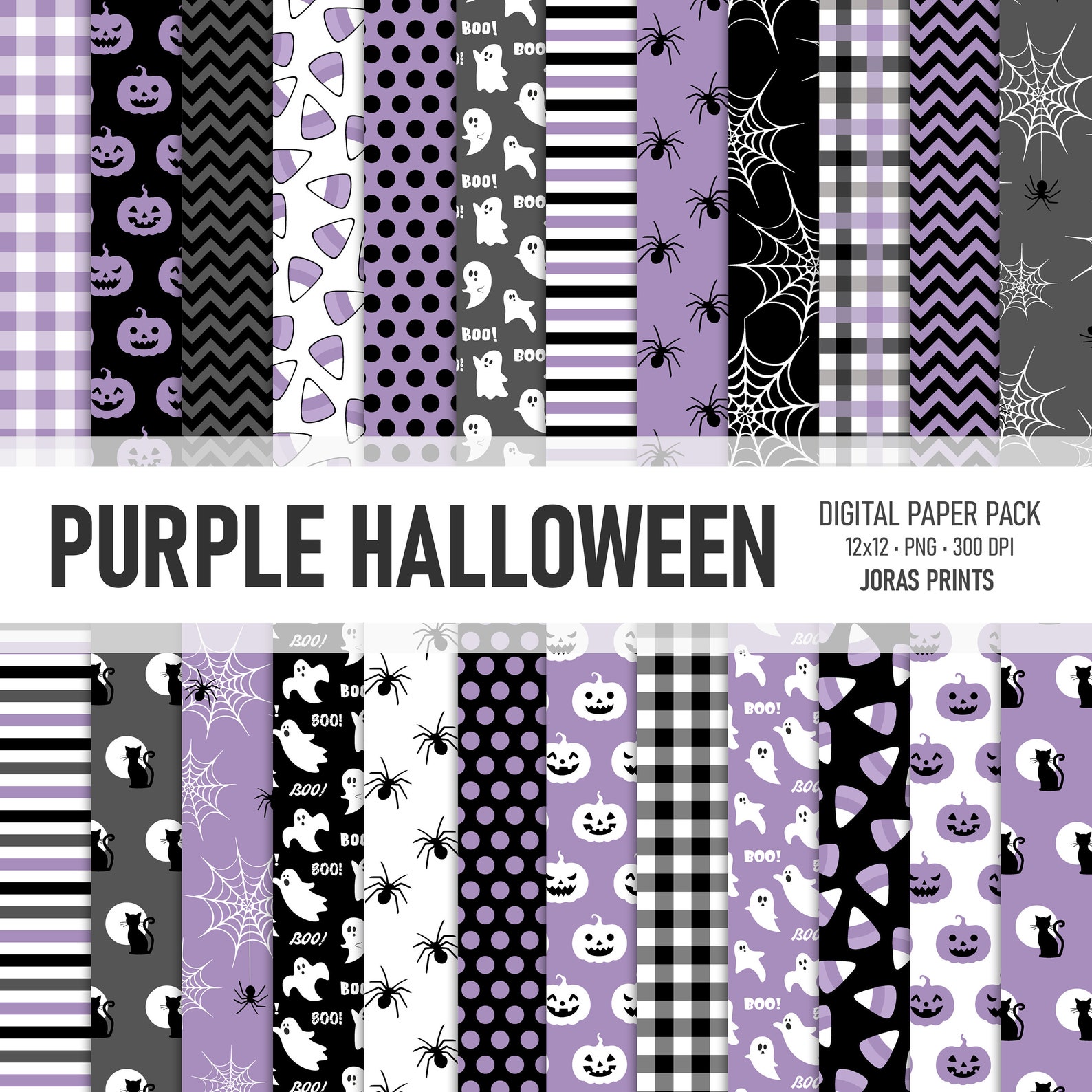 Purple Halloween Digital Paper, Ghost Scrapbook Paper, Purple Spider ...