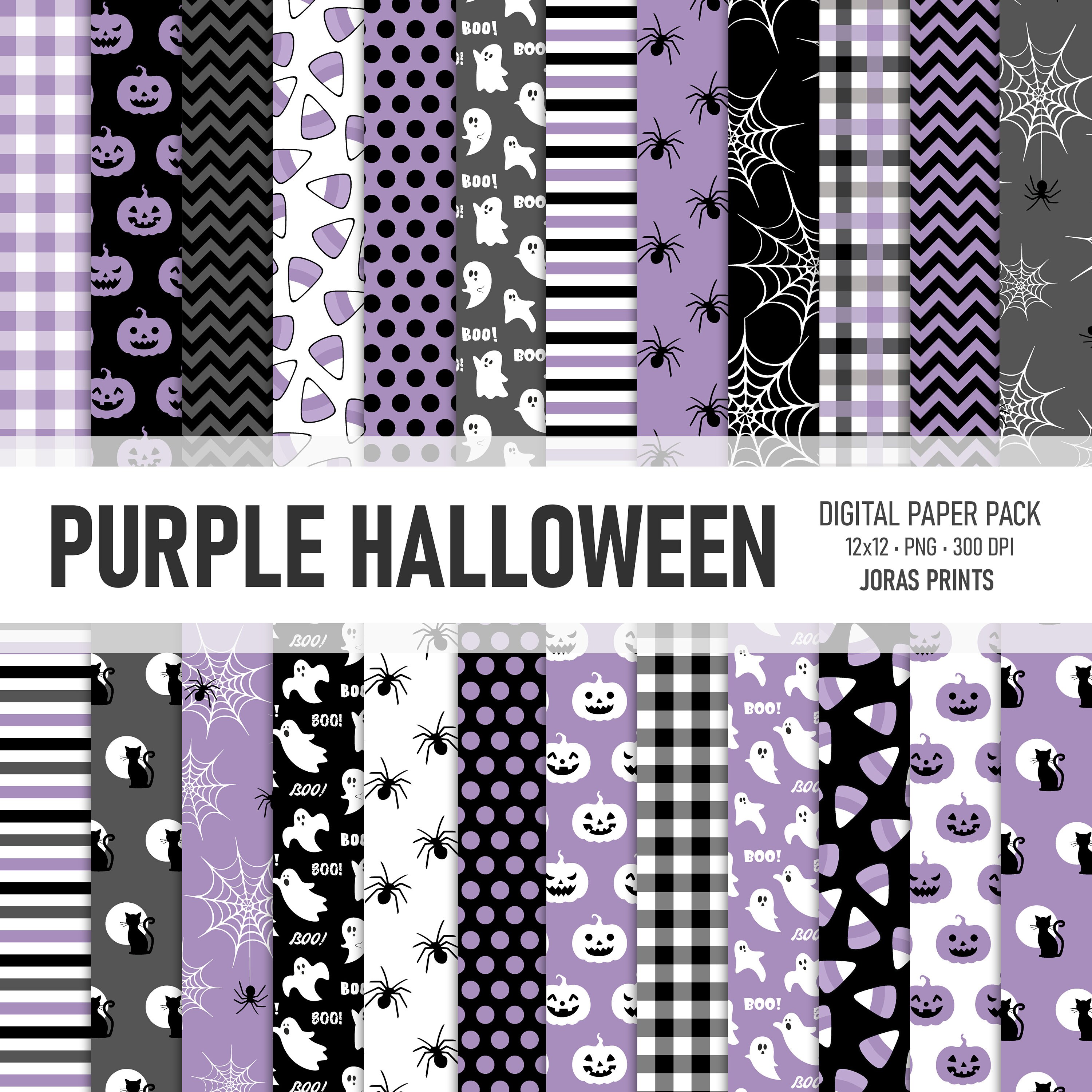 Purple Halloween Digital Paper, Ghost Scrapbook Paper, Purple Spider ...