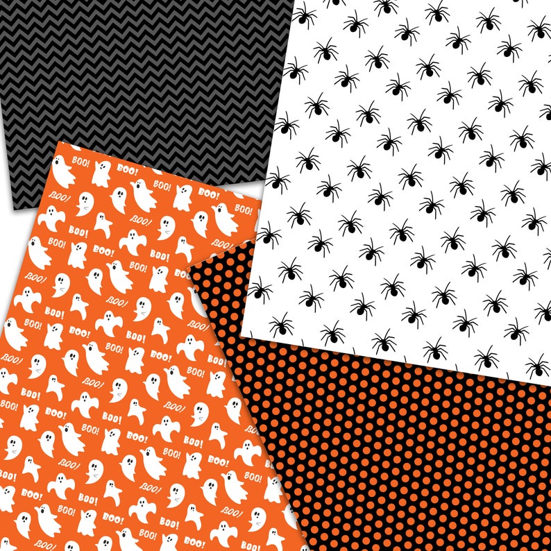 Halloween Digital Paper Ghost Scrapbook Paper Spider Paper - Etsy