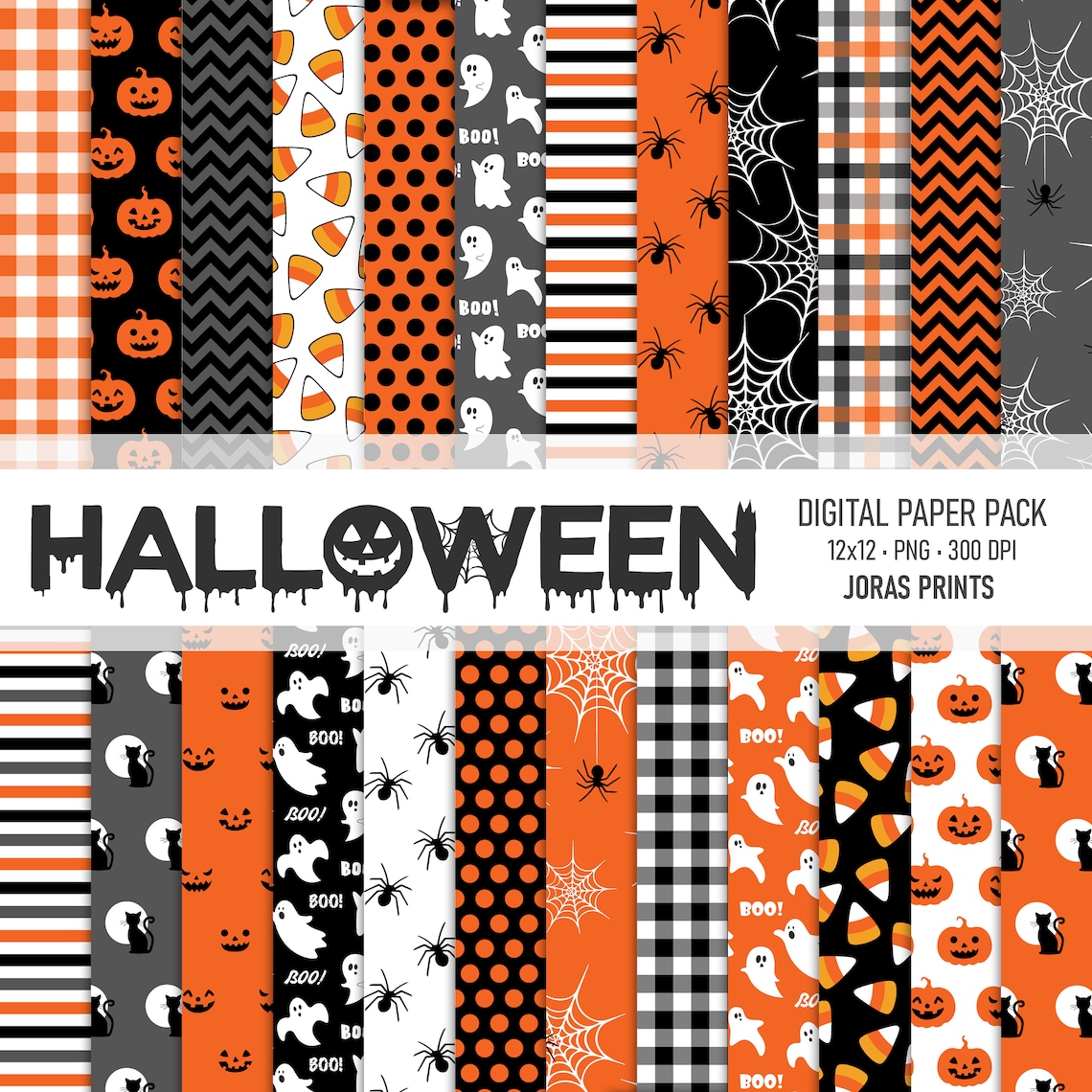 Halloween Digital Paper Ghost Scrapbook Paper Spider Paper - Etsy