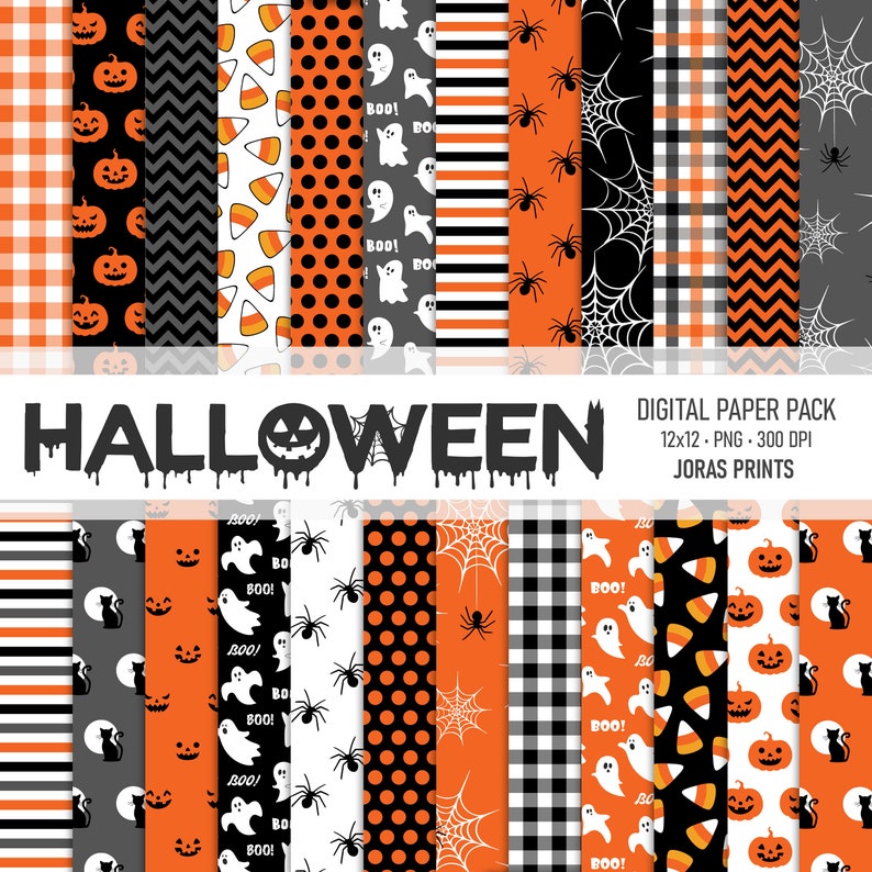 Halloween Digital Paper Ghost Scrapbook Paper Spider Paper - Etsy
